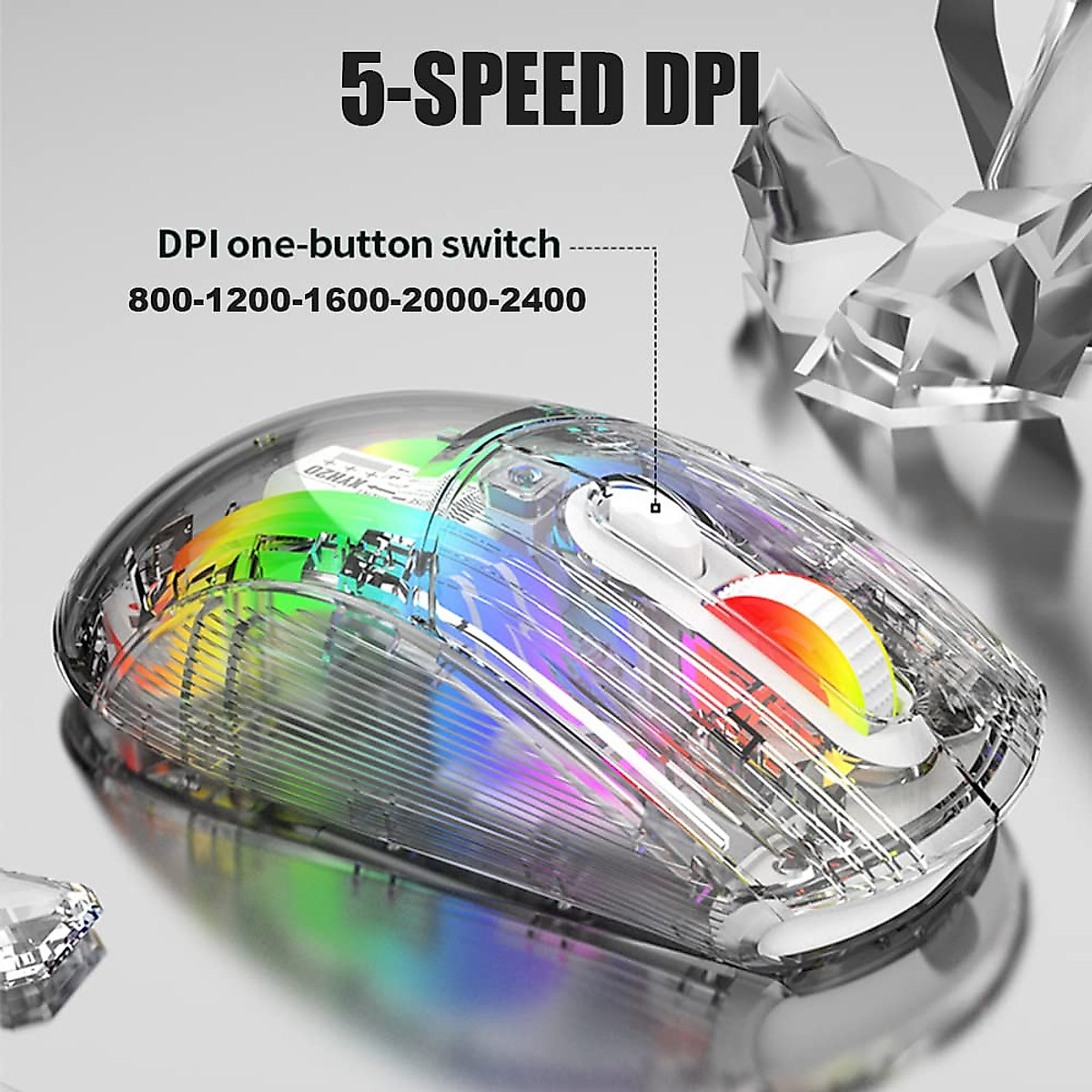 Attoe Bluetooth Wireless Mouse, Transparent RGB Mechanical Dual Mode Gaming Mouse, A Must-Have Cool USB Computer Mouse for Gaming and Esports