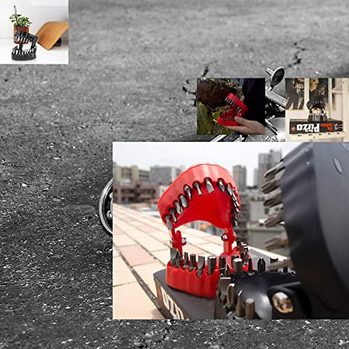 NICENICY Denture Drill Bit Holder, 2-in-1 Screwdriver& Desk Gadget with 28PCS 1/4” Hex Bits, Stocking Stuffer for Husband, Gag Gift for Dentist, Magnetic Gums to Organize Bits, Red