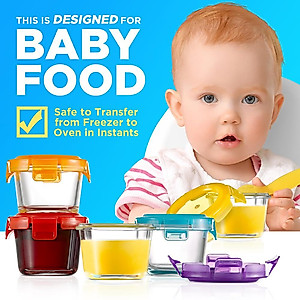 NutriChef 12 Piece Glass Food Storage Container – 4.48 oz Round Airtight Stackable Containers with Locking Lids for Baby Food, Snacks, Fruits, and Meal Prep - Oven & Freezer Safe