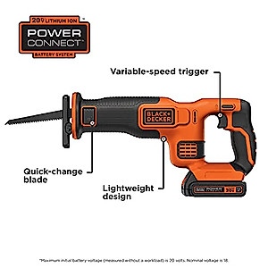 BLACK+DECKER 20V MAX* Cordless Reciprocating Saw Kit (BDCR20C)