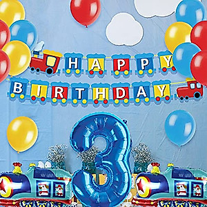 JOPARY Train 3rd Birthday Decorations Boys Train, 3 Years Old Birthday Party Supplies With Number 3 Foil Balloons Train Birthday Banner,Latex Balloons For Kids Train Birthday Party Decoration