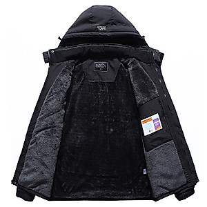 Pooluly Men's Ski Jacket Warm Winter Waterproof Windbreaker Hooded Raincoat Snowboarding Jackets Black-S