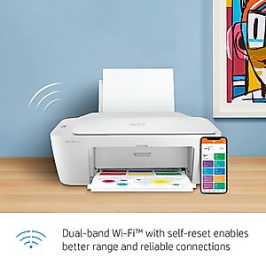 HP DeskJet 2752B Wireless All-in-One Color Inkjet Printer for Home Office, White - Print Scan Copy - Icon LCD Display, 4800 x 1200 dpi, WiFi, Bluetooth, Hi-Speed USB, Instant Ink Ready