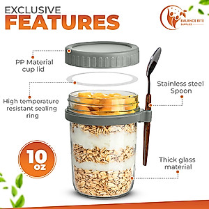 Overnight Oats Containers with Lids, Glass Jars with Lids, Set of 4 Glass Jars with Lids, Leak Proof, Meal Prep Jars, Container for Oats, Salad, and Fruit