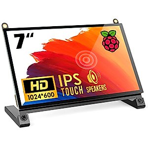 ROADOM 7’’ Raspberry Pi Screen, IPS1024×600,Responsive Smooth Touch,Dual Built-in Speakers,HDMI Input,Compatible with Raspberry Pi 5/4/3,Driver Free