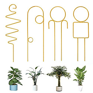 4 Pcs Small Metal Trellis for Potted Plants, 14in Mini Plant Trellis for Climbing Plants Indoor, Gold Plant Trellis Plant Support Stakes for Indoor Small Flowerpot, Garden Potted Plant