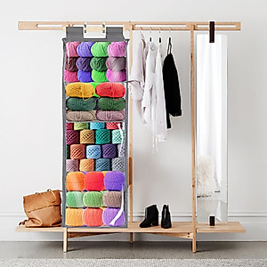 YEXEXINM Hanging Yarn Storage with 4 Large Pockets, Clear Knitting Organizer Storage with Zippers for Crochet Lovers, Hanging Yarn Holder with Over-Door Hooks for Knitting Needles Crochet Hooks