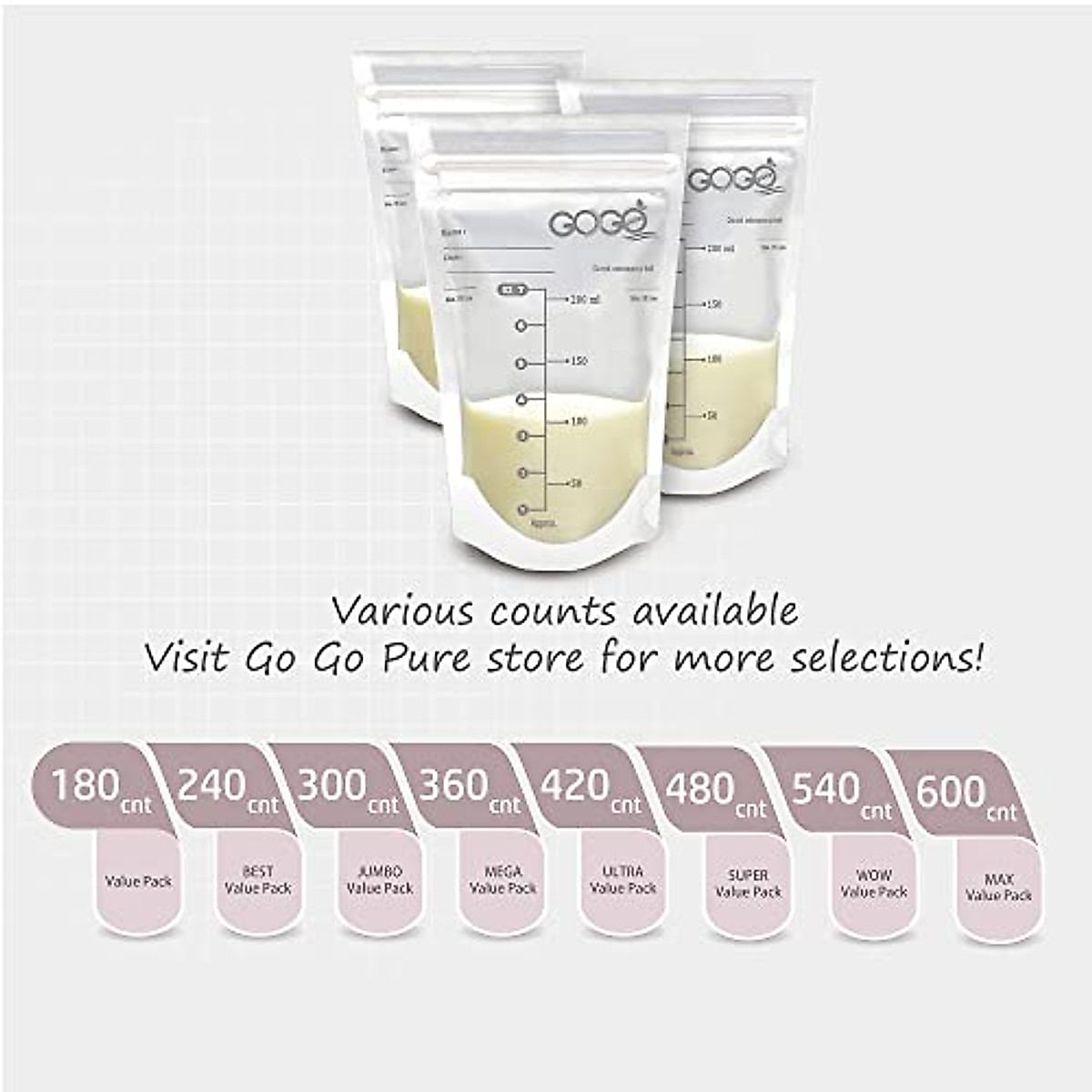 300 CT (5 Pack of 60 Bags) JUMBO Value Pack Breastfeeding Breastmilk Storage Bags - 7 OZ, EACH PRE-STERILIZED By Gamma Ray, BPA Free, Leak Proof Storing Double Zipper Seal, Self Standing, for Refrigeration and Freezing - Only at Amazon