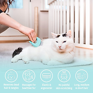 Leo's Paw The Original Pet Hair Removal Massaging Shell Comb Soft Deshedding Brush Grooming and Shedding Matted Fur Remover Dematting tool for Long and Short Hair Cat Dog Puppy Bunny (Mint)
