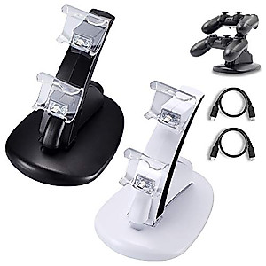 2 Pack PS4 Controller Charger, Playstation 4 / PS4 / PS4 Pro / PS4 Slim Controller Charging Dock Stand Stations with Dual Micro USB Fast Charging & LED Indicator (Black & White)