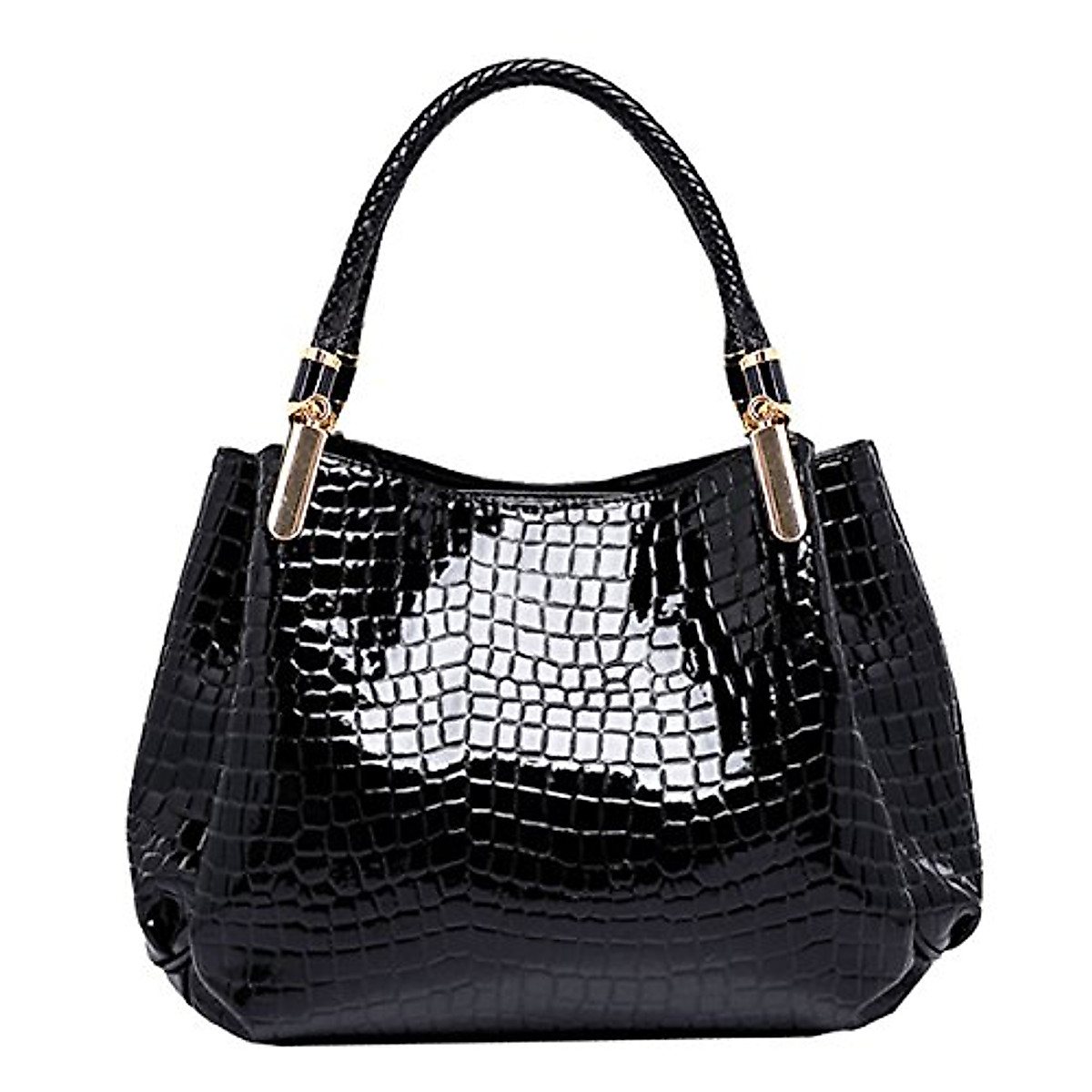Women Alligator Print Top Handle Bag Embossed Crocodile Pattern Handbag Tote Bag(Black)