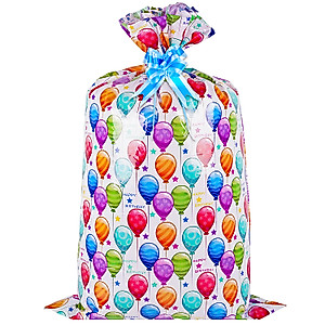 Elephant-package 1PCS Jumbo Birthday Gift Bag, Oversized Gift Bag 60" x 36" with Pull Bow and Tag, Extra Large Plastic Gift Bag for Birthday, Baby Shower, Huge Gift Wrap（Colorful Balloon