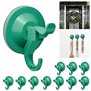 Antimbee Suction Cup Hooks, 10 Pack Wreath Hangers, Removable Glass Wall Holder Hook, Small Suction Utility Hook for Bathroom Kitchen Home Decor, Up to 11 lbs on Smooth Surface (Green)