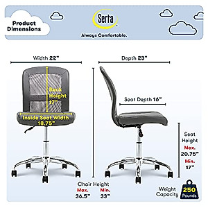 Serta Essentials Computer Chair, Productivity Gray Faux Leather and Mesh