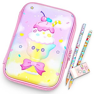 Blippo® Cute Pencil Case for Girls - Pink Pencil Case for School - Kawaii Pencil Case for Kids - Pencil Box for Girls’ School Stuff - Large Pencil Case Organizer Hard Shell - Kawaii School Supplies