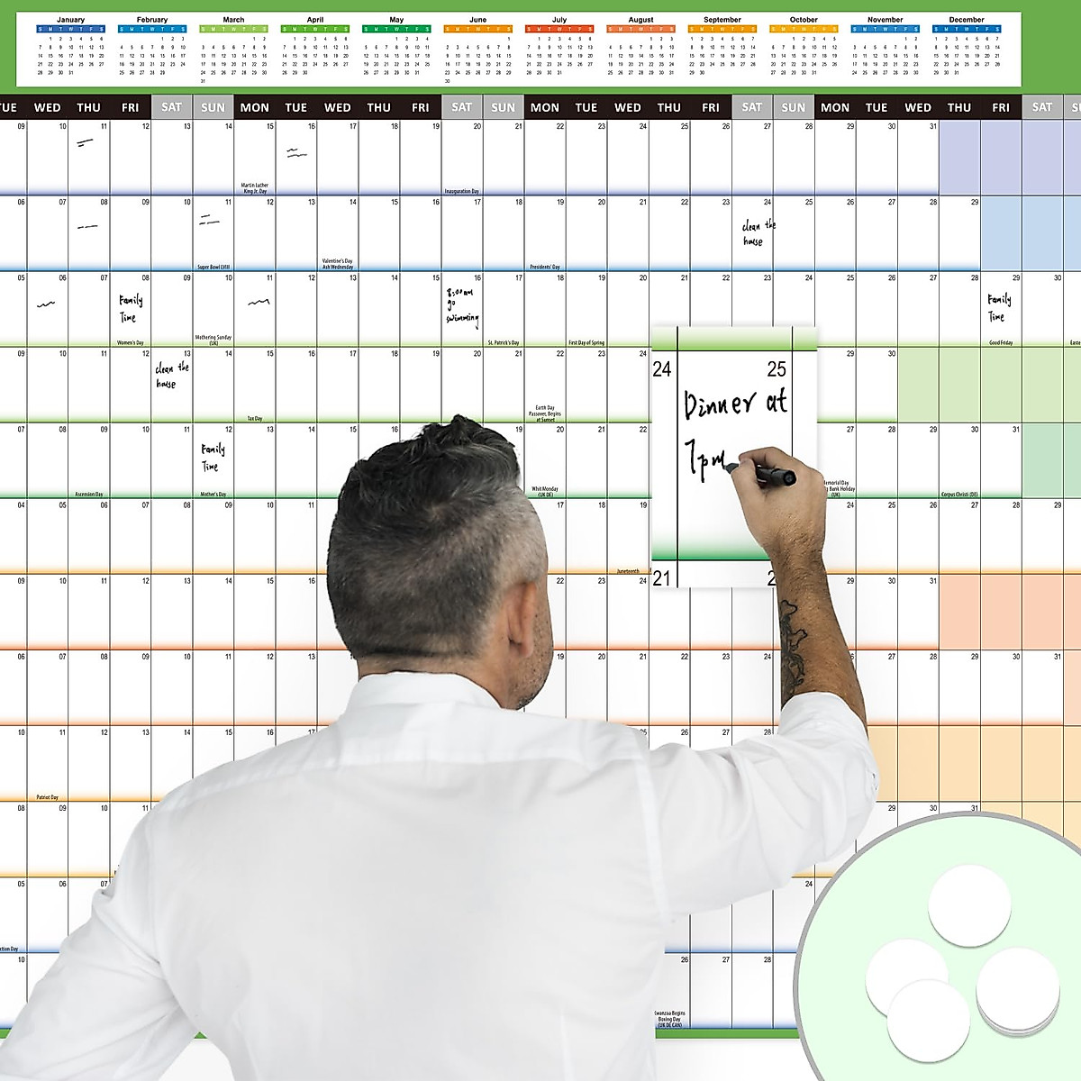 Ziphius Large Dry Erase Calendar for Wall - 12 Month Horizontal/Vertical Blank Calendar Planner, 24" x 36", Erasable & Reusable, Great Layout Whiteboard Calendar Dry Erase for Home, Office, and School