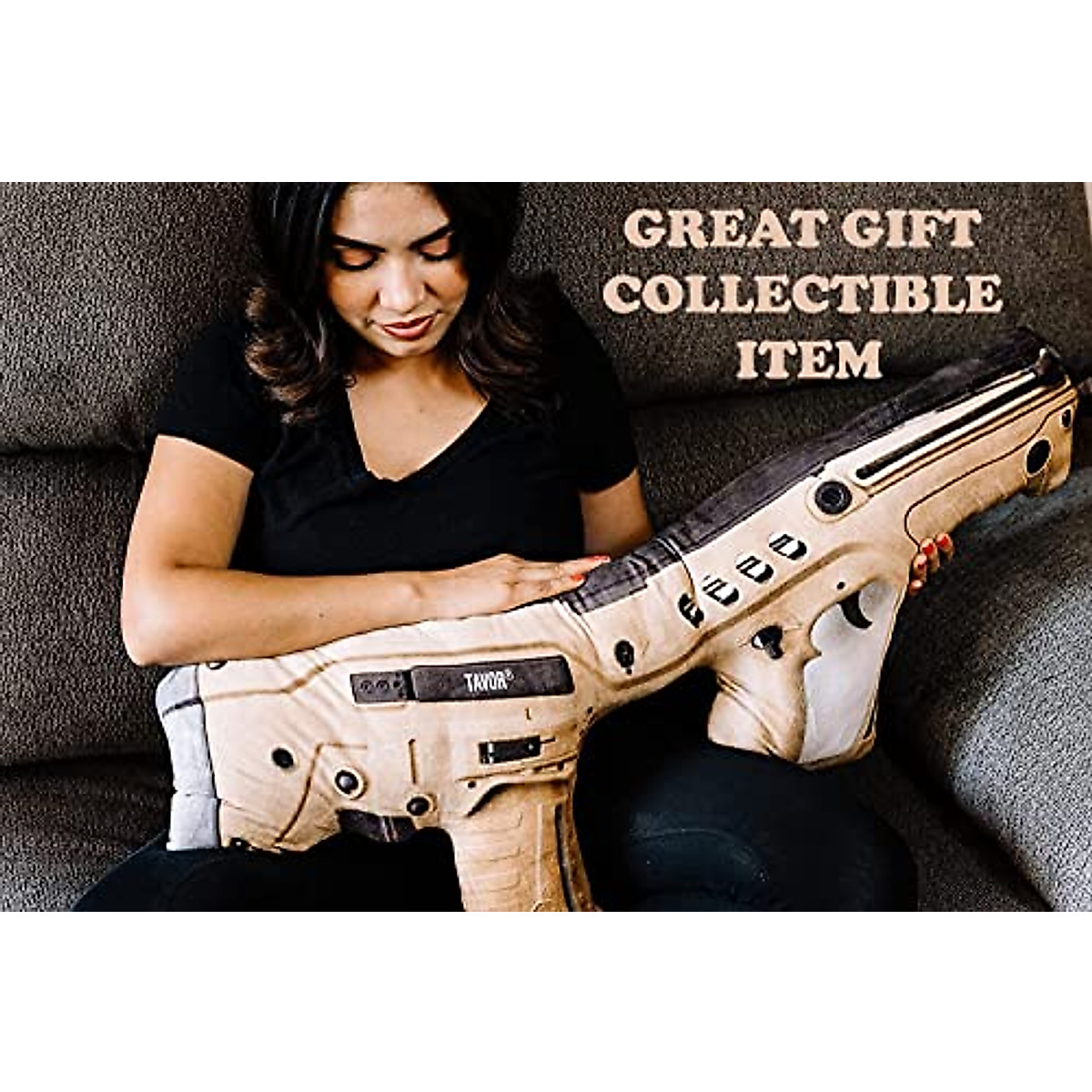 Caliber Gourmet Hug Soft Tactical Tavor Rifle Cushion Pillow, Cotton, Plush Stuffed, Throw Pillow, Decorative, Loved by Military Personnel, Veterans, Hunters, Gun Lovers