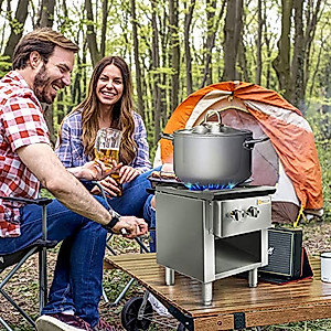 HOCCOT Single Burner Gas Stove, Propane and Natural Gas Commercial Hot Plate, 18"X21" Stainless Steel Wok Countertop Commercial Range, Outdoor Cooker, Restaurant Equipment Gas Stove Burner, 90,000 BTU