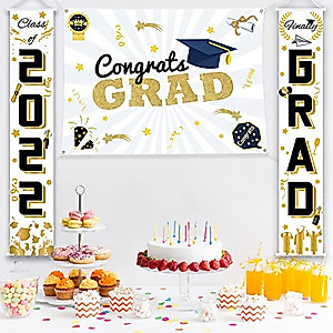 3PCS Graduation 2022 Decorations - Class of 2022 Graduation Banner Porch Signs for School College Congrats Grad Backdrop Graduation Party Supplies Hanging Door Wall Decorations Outdoor