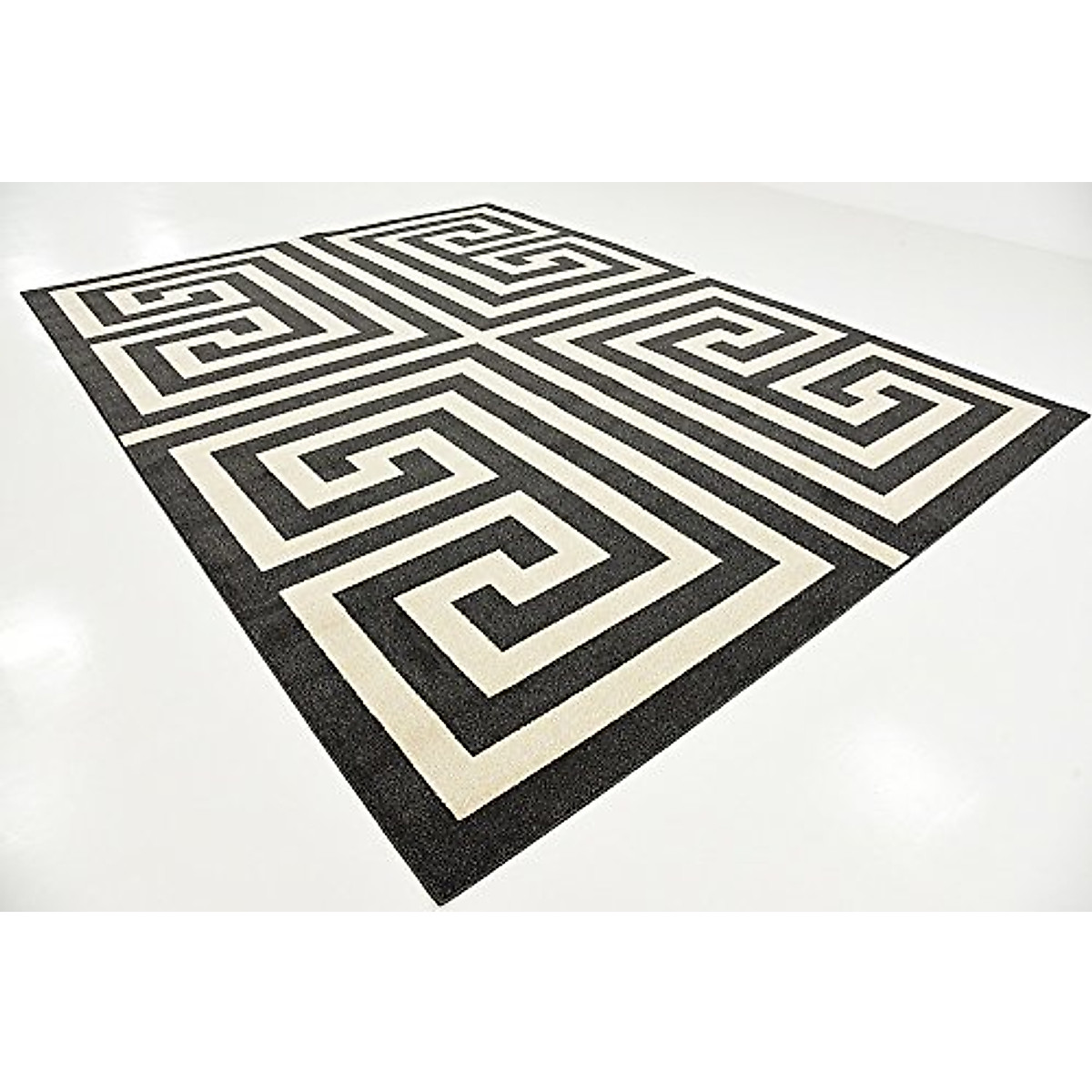 Unique Loom Athens Collection Classic Geometric Modern Border Design Area Rug, 9 ft x 12 ft, Black/Beige