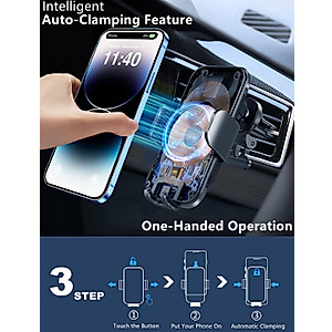 Wireless Car Charger for Samsung Galaxy Z Flip, 15W Charging [AUTO Moving Coil], Dash Air Vent Auto-Clamping Car Phone Holder Charger Mount Wireless Charging for iPhone 15/14/13, Galaxy Z Flip 5/4/3