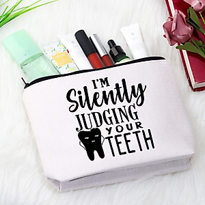 Dentist Gift Dental Hygienist Gift Dental Assistant Gift I’m Silently Judging Your Teeth Dental Graduation Zipper Pouch bag (Judging Your Teeth Bag)