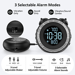 uscce Loud Dual Alarm Clock with Bed Shaker - 0-100% Dimmer, Vibrating Alarm Clock for Heavy Sleepers or Hearing Impaired, Easy to Set, USB Charging Port, Snooze, Battery Backup