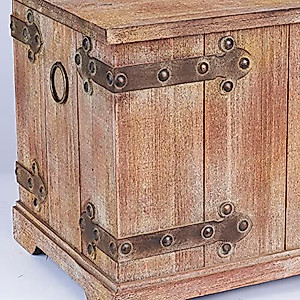 Household Essentials Decorative Trunk, Victorian, Large, Chinese Fir Wood, Aged-Wood Finish with Metal Accents, Fully Opening Lid, Stout Design, Ring Handles