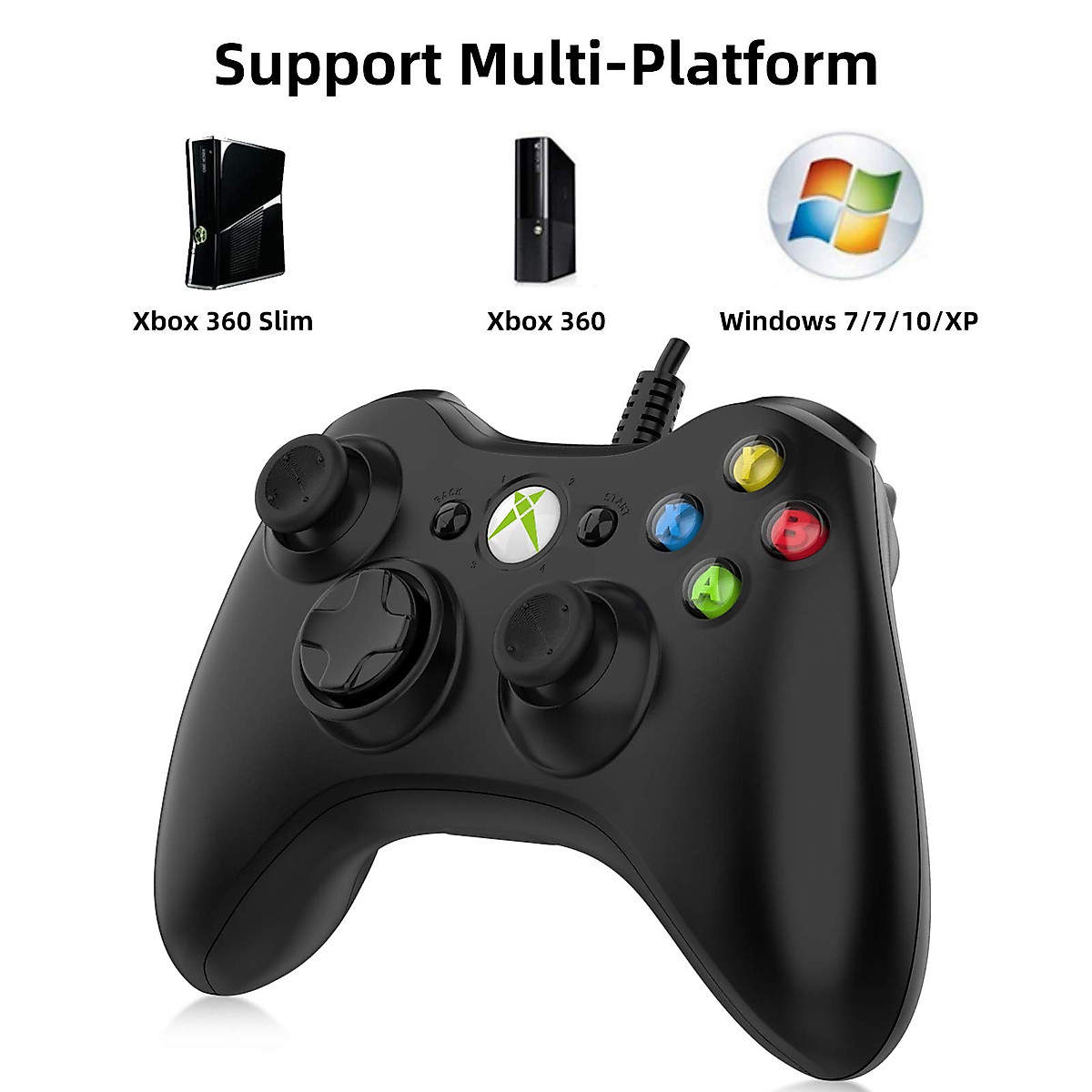 NBCP Game Controller for Xbox 360,Wired Xbox 360 Controller for PC Windows 7/8 /8.1/10/ Microsoft Xbox360/Xbox 360 Slim USB Gamepad, Joypad with Dual Vibration