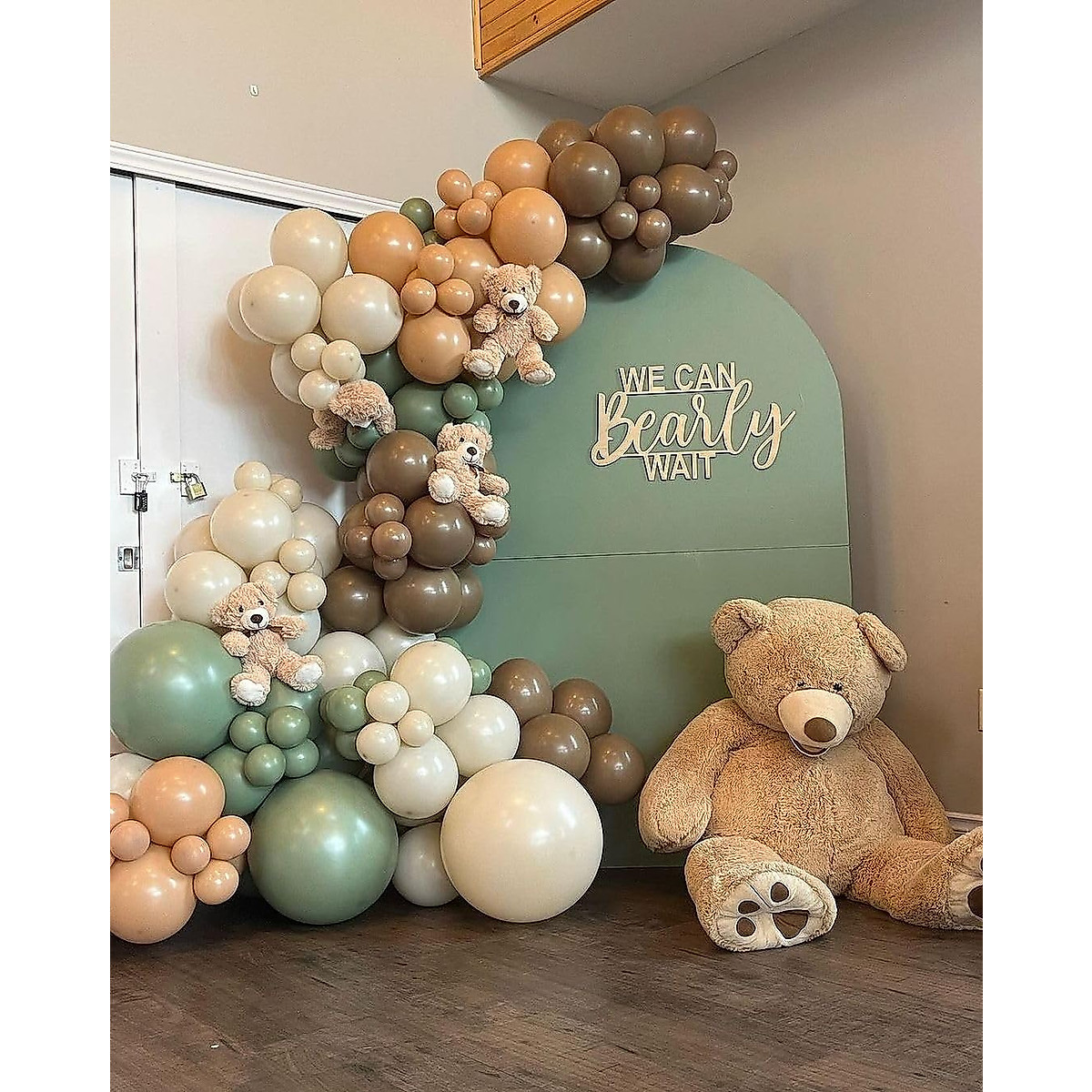 Vivane Retro Avocado Green Ivory White Cocoa Balloon Garland Arch Kit 116pcs Latex Balloons for Safari Jungle Party Balloon Woodland Birthday Party Bridal Shower Decor