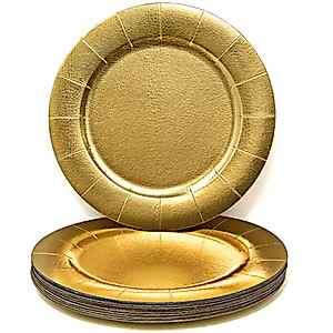 24 Disposable Gold Round Charger Plates 13" Dinner Table Serving Tray Heavy Duty Reusable Paper Cardboard Platters for Table Setting Placemats Cupcake Dessert Birthday Parties Weddings Food Safe