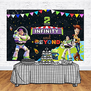 Two Infinity and Beyond Backdrop for 2nd Birthday Party Supplies Outspace Photo Backgrounds Toy Story Theme Baby Shower Banner 59x38in