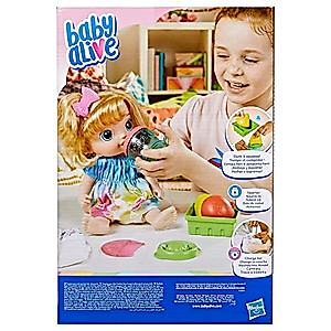Baby Alive Fruity Sips Doll, Apple, Toys for 3 Year Old Girls, 12-inch Baby Doll Set, Drinks & Wets, Pretend Juicer, Kids 3 and Up, Blonde Hair
