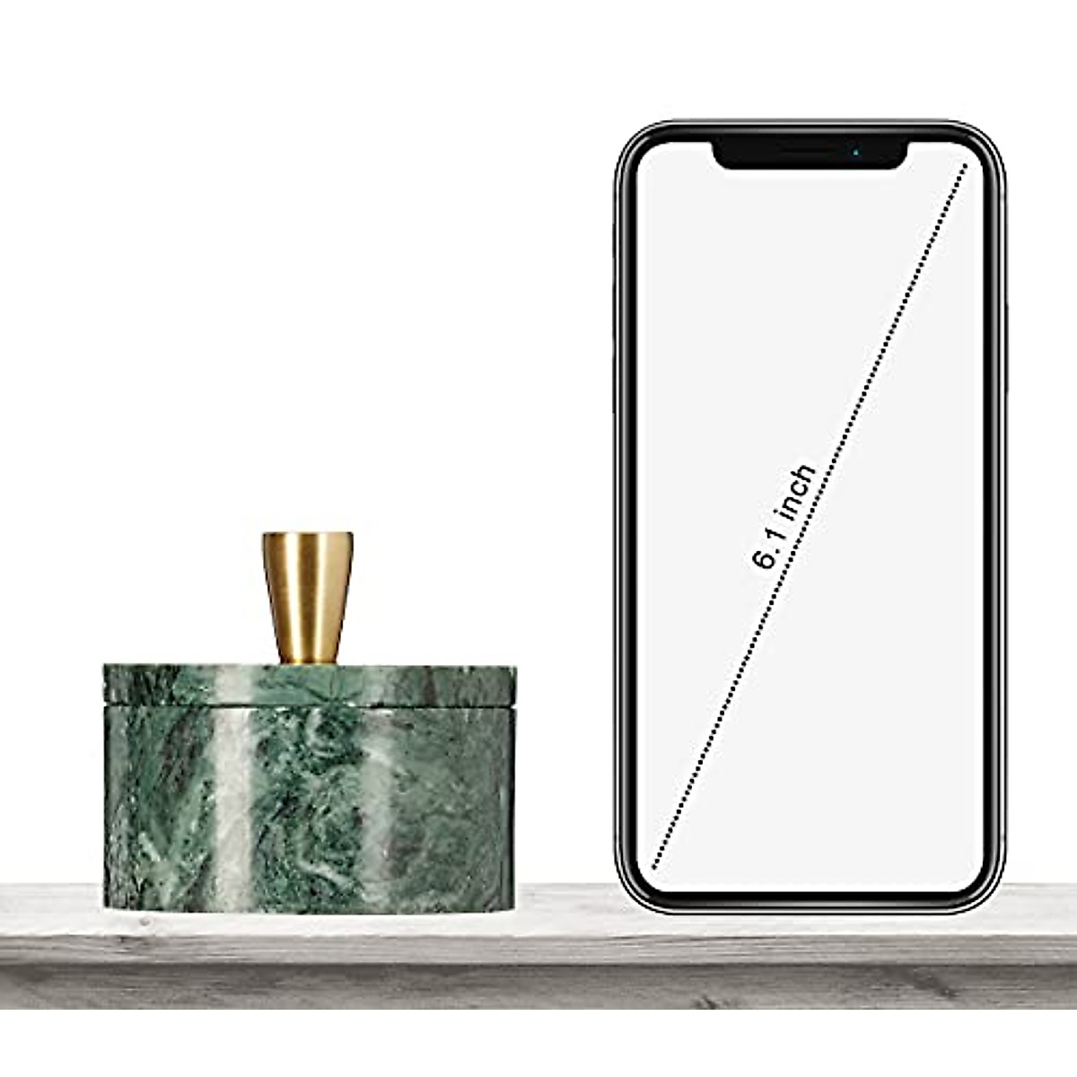 Queenza Green Marble Salt Cellar with Lid and Brass Knob, 3 Inch Salt Box