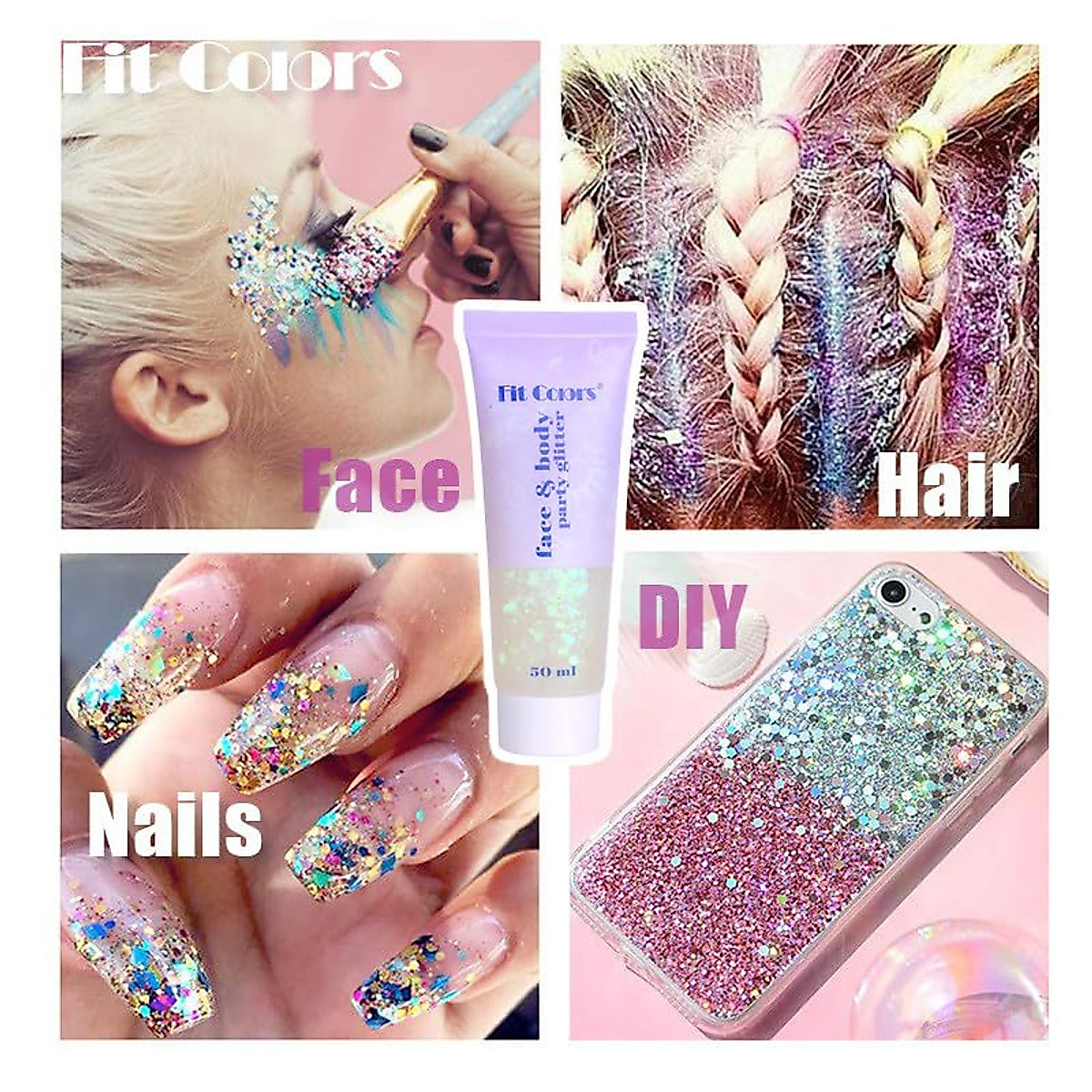 2Pcs White Face&Body Glitter Gel Long Lasting, Unicorn Makeup Face Glitter for Hair Face Nail, Temporary Tattoo for Party Favors Concert Festival, Little Mermaid Sequins White Chunky Body Glitter