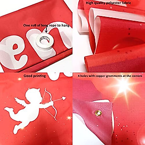 RUIMI Large Size Valentine Banner, Porch Sign with 71''X43.3'',Valentines Decorations Backdrop,Happy Valentines Day Hanging Banners,Valentine's Day Supplies for Home Indoor Outdoor, White