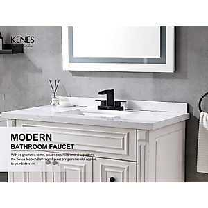 KENES Oil Rubbed Bronze Waterfall Bathroom Faucet, Two Handle Centerset Bathroom Sink Faucet, Vanity Faucet 3 Hole Bathroom Lavatory Faucet with Pop Up Drain & Supply Lines, KE-9053-8-P