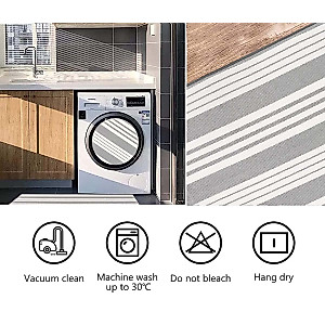 Grey and White Outdoor Rug 3'x 5' Front Porch Rug Cotton Hand-Woven Striped Rug Machine Washable Indoor/Outdoor Area Rug Front Door Floor Mat for Farmhouse/Layered Door Mats/Living Room/Entryway