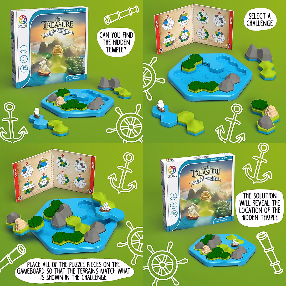 SmartGames Treasure Island Deduction Games Featuring 80 Challenges for Ages 8 - Adult