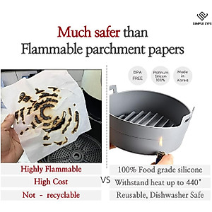 Premium Air Fryer Silicone Pot Liner | EXTRA STRONG | Food Safe Air fryers Oven Accessories | Replacement of Flammable Parchment Paper | No More Cleaning Basket After Using Airfryer (5.3QT & up)