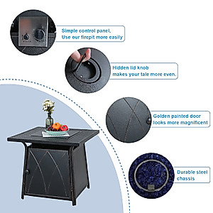 Gas Fire Pit Table 50,000 BTU Square Outdoor Propane Fire Pit Table Fireplace for Patio Garden Camping Outdoor Heating with Blue Fire Glass