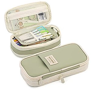 MAMUNU Expandable Pencil case with compartments, Large Capacity Pencil Cases Pencil Bag Pouch Kids Adults, Portable Pencil Case Large School Stationery Organizer, Makeup Cosmetic Bag, Green
