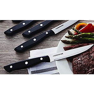 Farberware Stamped Triple Rivet Steak Knife Set, 4-Piece, Black