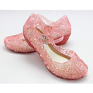 Kawai Peach Princess Girls' Cute Sparkle Sandals Fancy Dress Up Jelly Party Dancing Cosplay Shoes 1 Big Kid Pink