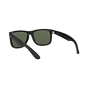 Ray-Ban RB4165 Justin Rectangular Sunglasses, Black/Dark Green, 55 mm