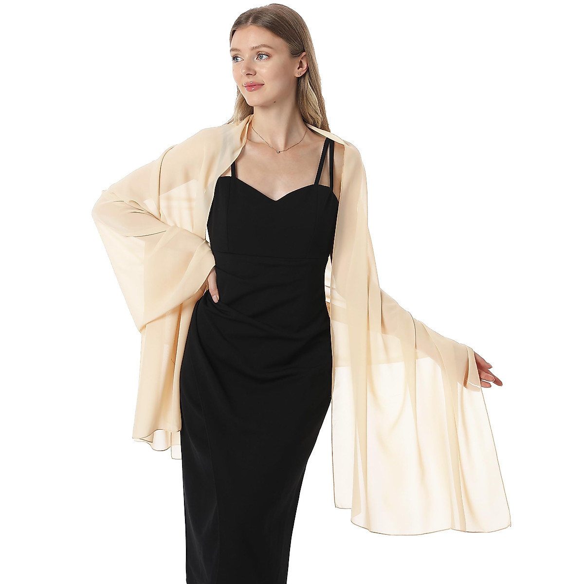 Chiffon Shawls and Wraps for Evening Dresses Women Elegant Soft Scarf Bridal Scarve Wedding Stole(Champagne(chiffon), One Size)