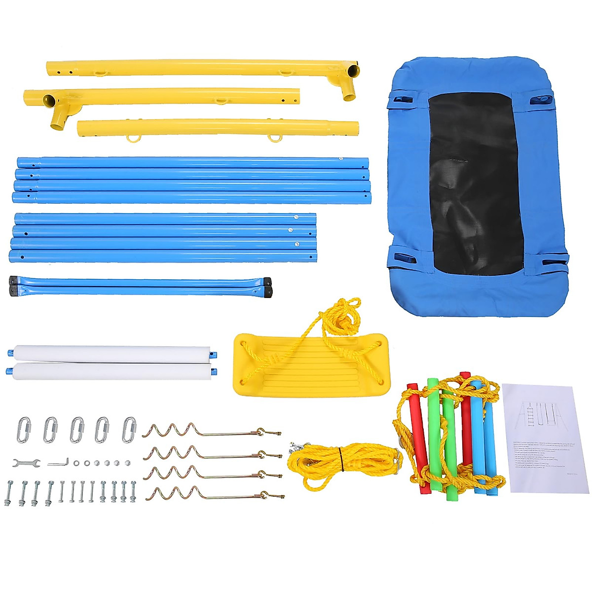 Plohee 3 in 1 Swing Sets for Backyard - 550lbs Heavy Duty Metal Kids Swing Set with Platform Swing Seat, Belt Swing Seat and Climbing Ladder for Playground