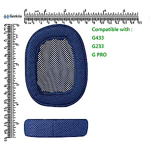 Geekria QuickFit Mesh Fabric Replacement Ear Pads for Logitech G433 G233 G PRO Headphones Earpads, Headset Ear Cushion Repair Parts (Blue)