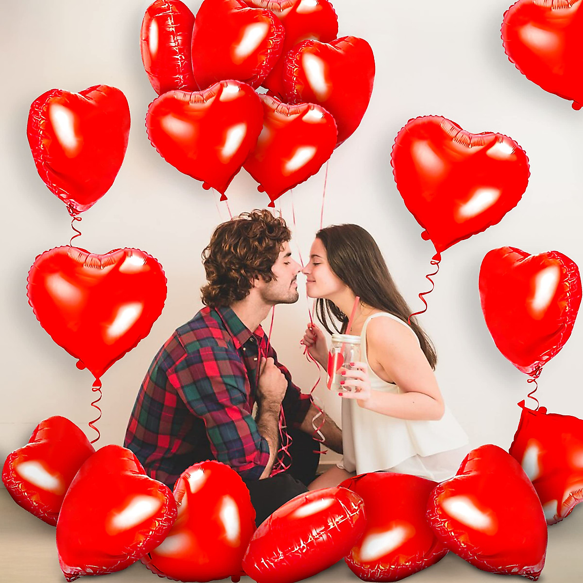 LINAYE 18 Inch Red Foil Heart Balloons 30PCS Valentines Heart Balloons Mylar Heart Shape Balloons for Valentines Day Anniversary Wedding Valentines Decorations Decor