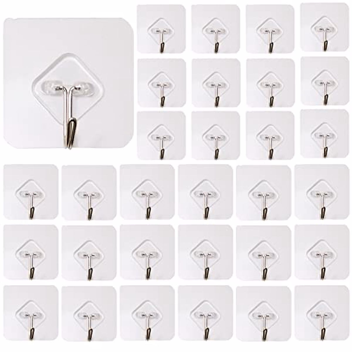 HIAWMULN Adhesive Hooks, 30 Pack Utility Hooks, 22lb(Max) Wall Hooks Transparent Seamless Hooks, Waterproof Oilproof Hooks for Bathroom, Kitchen, Office
